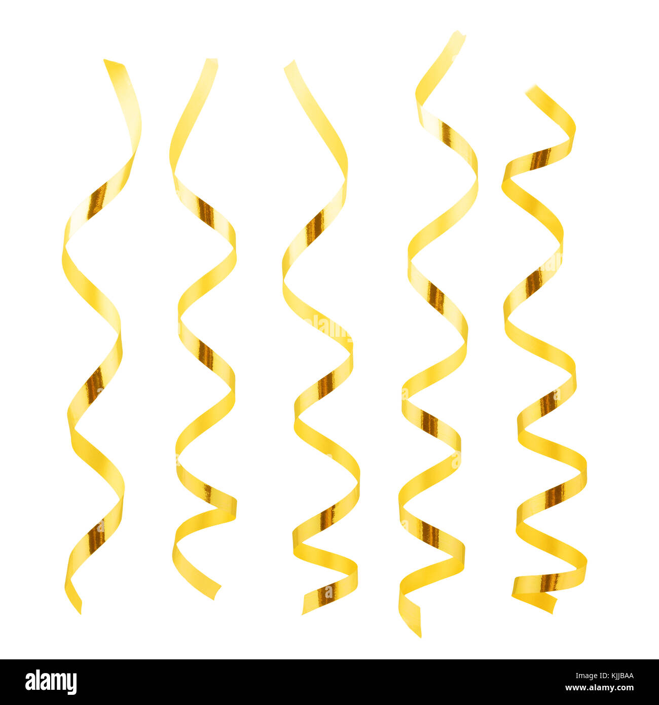 Curly golden ribbons on white Stock Photo - Alamy