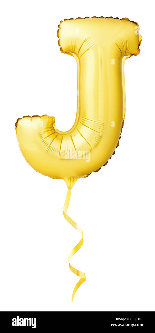 Golden letter J made of inflatable balloon with golden ribbon Stock ...