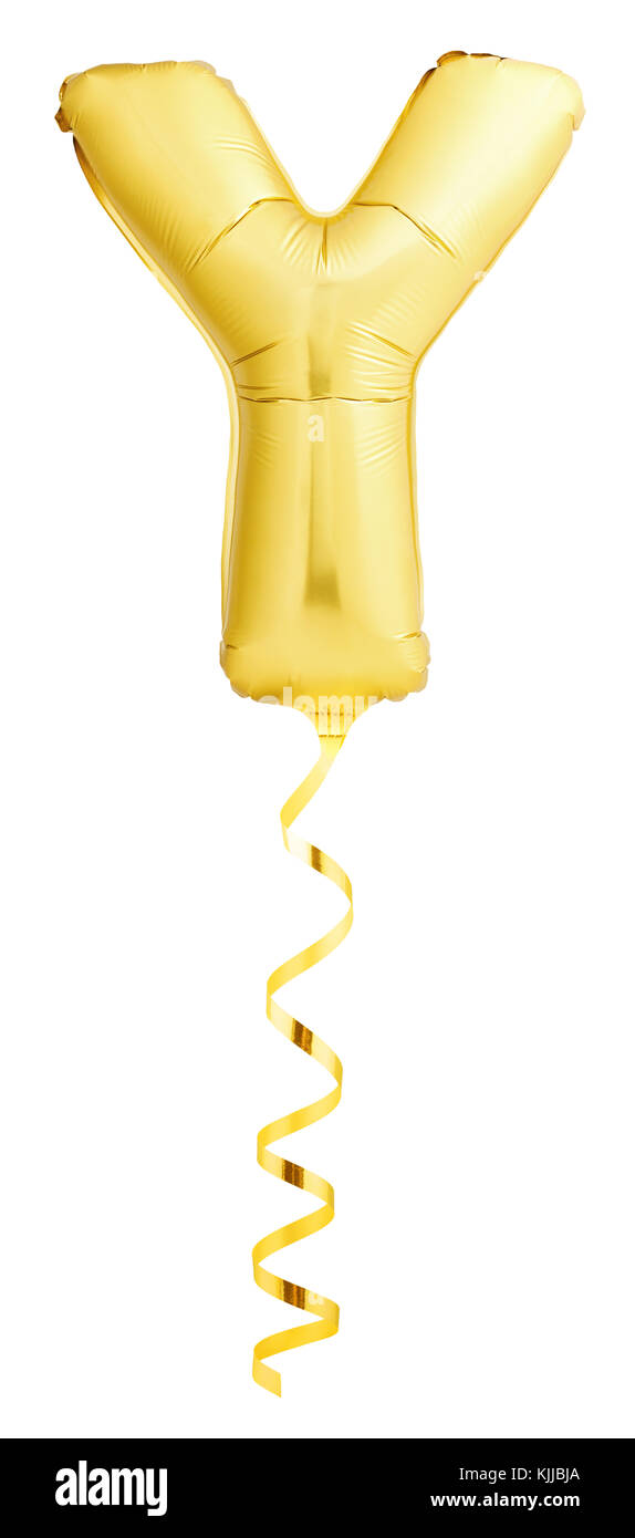 Golden letter Y made of inflatable balloon with ribbon isolated on ...