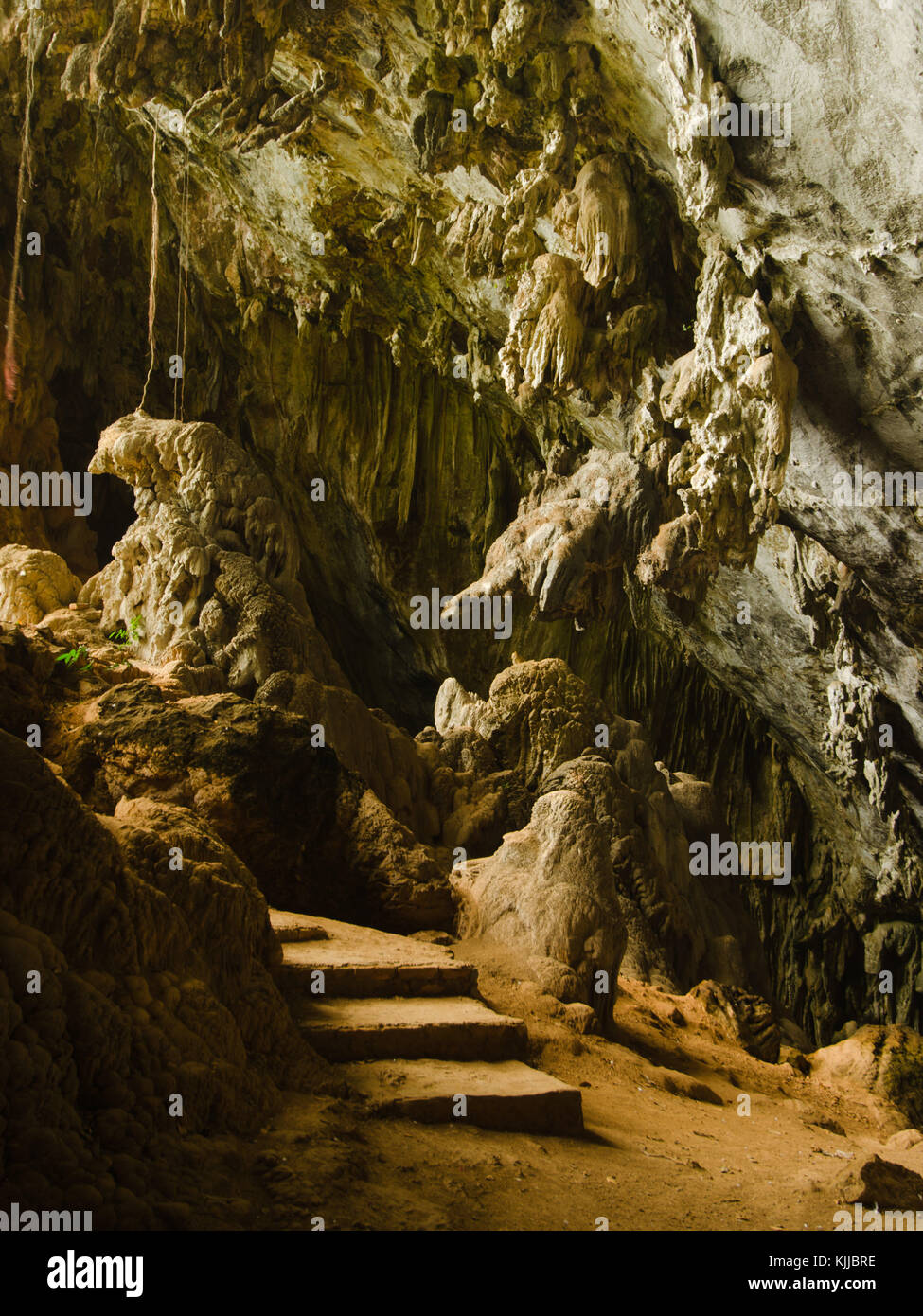 Man-made steps lead to the panorama view in the natural cave and sacred ...