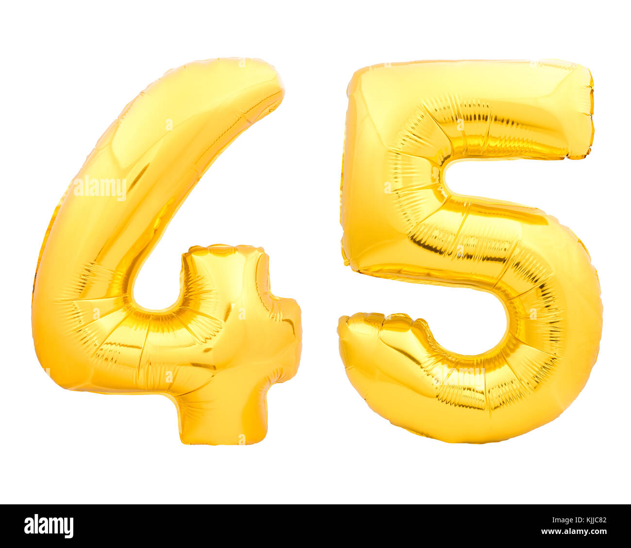 Golden number 45 fourty five made of inflatable balloon on white Stock ...
