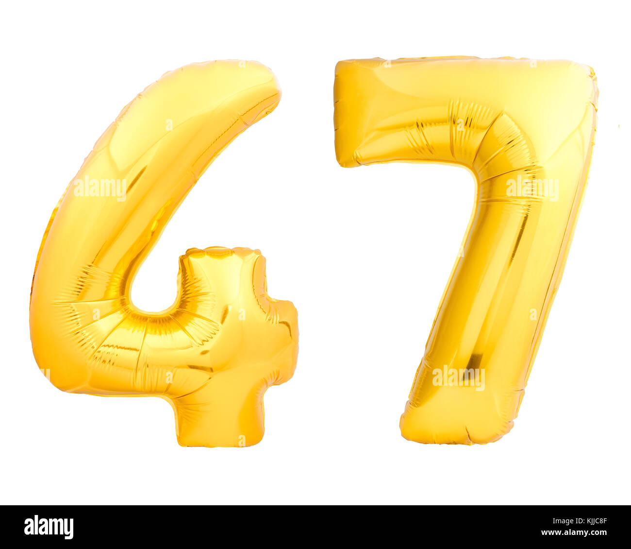 Golden number 47 fourty seven made of inflatable balloon on white Stock ...