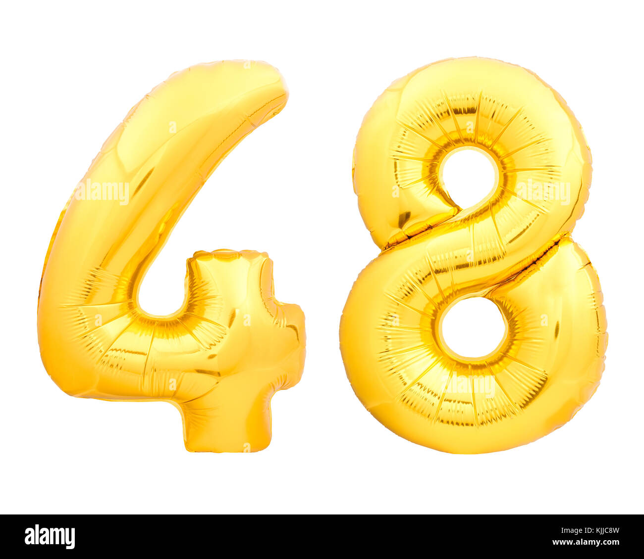 Golden number 48 fourty eight made of inflatable balloon on white Stock ...