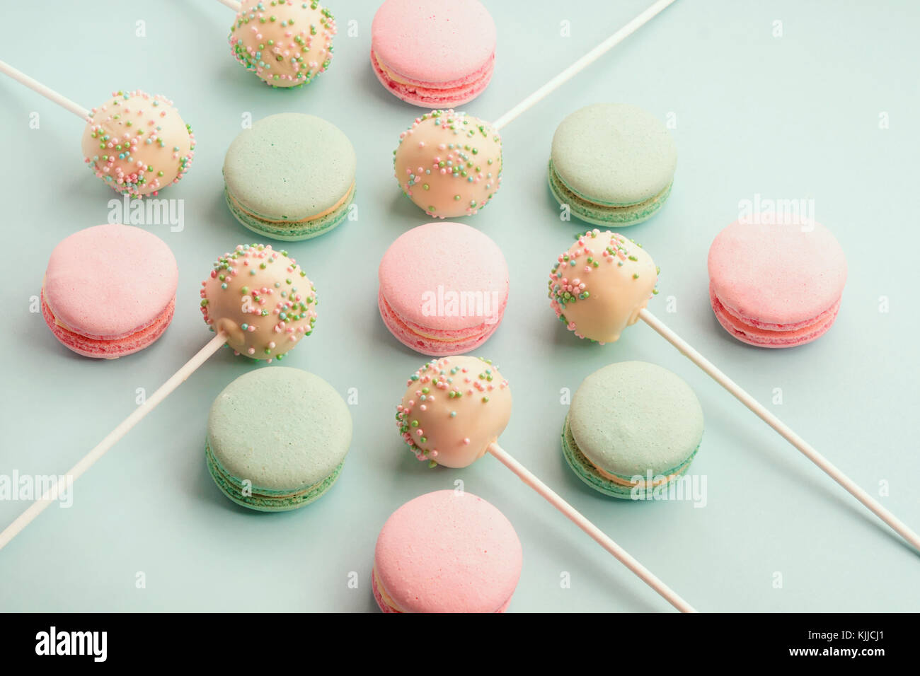 Sweet colorful macaroons with cake crumbs Stock Photo - Alamy
