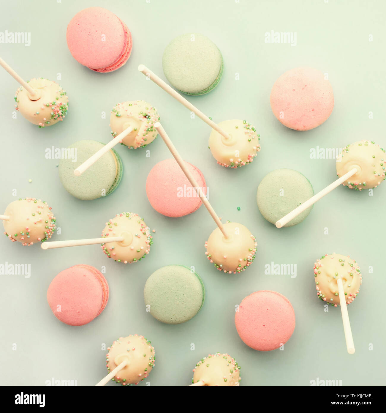 Colorful macaroons mixed with cake pops Stock Photo - Alamy