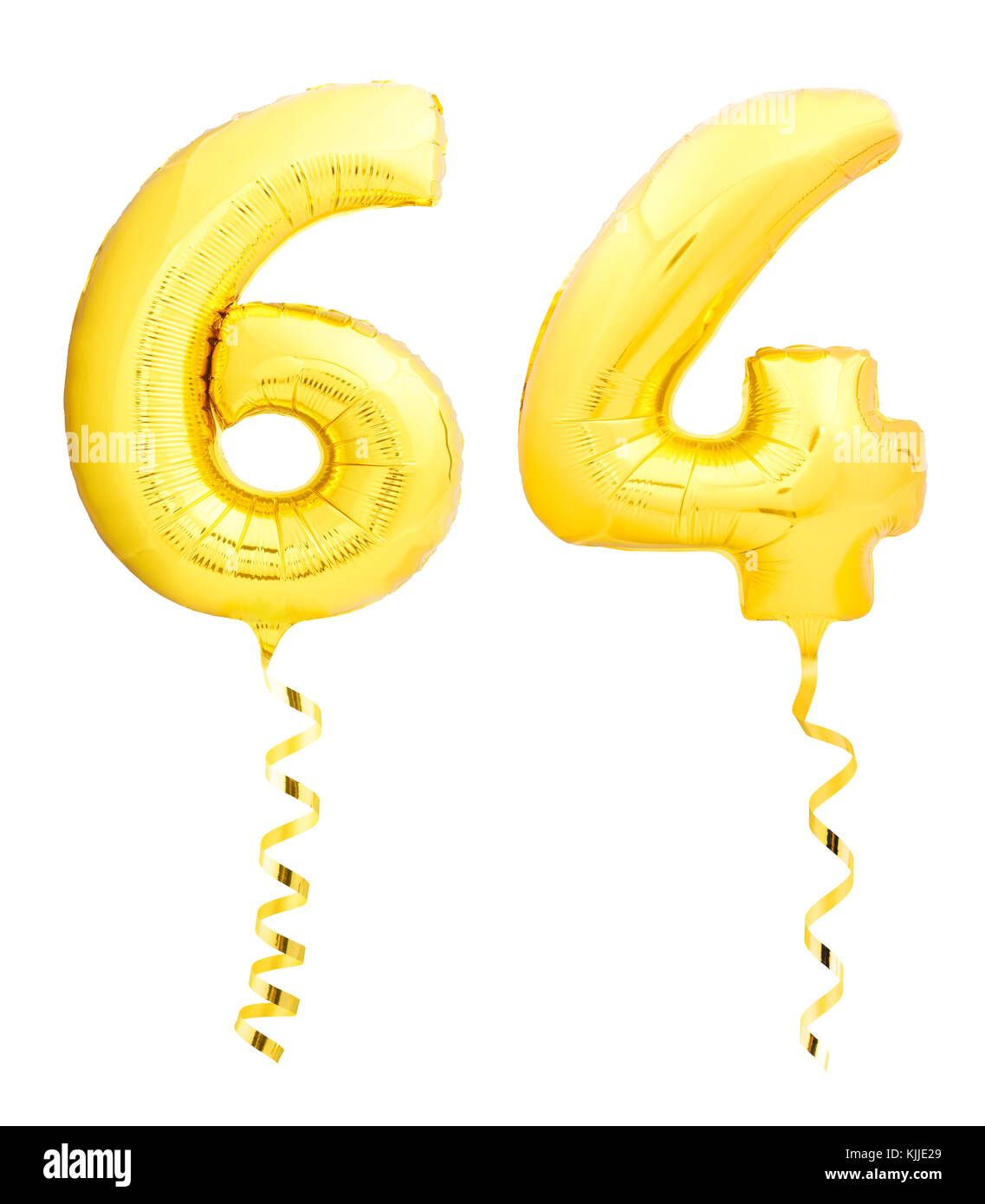 Golden number fifty four 54 made of inflatable balloon with ribbon on ...