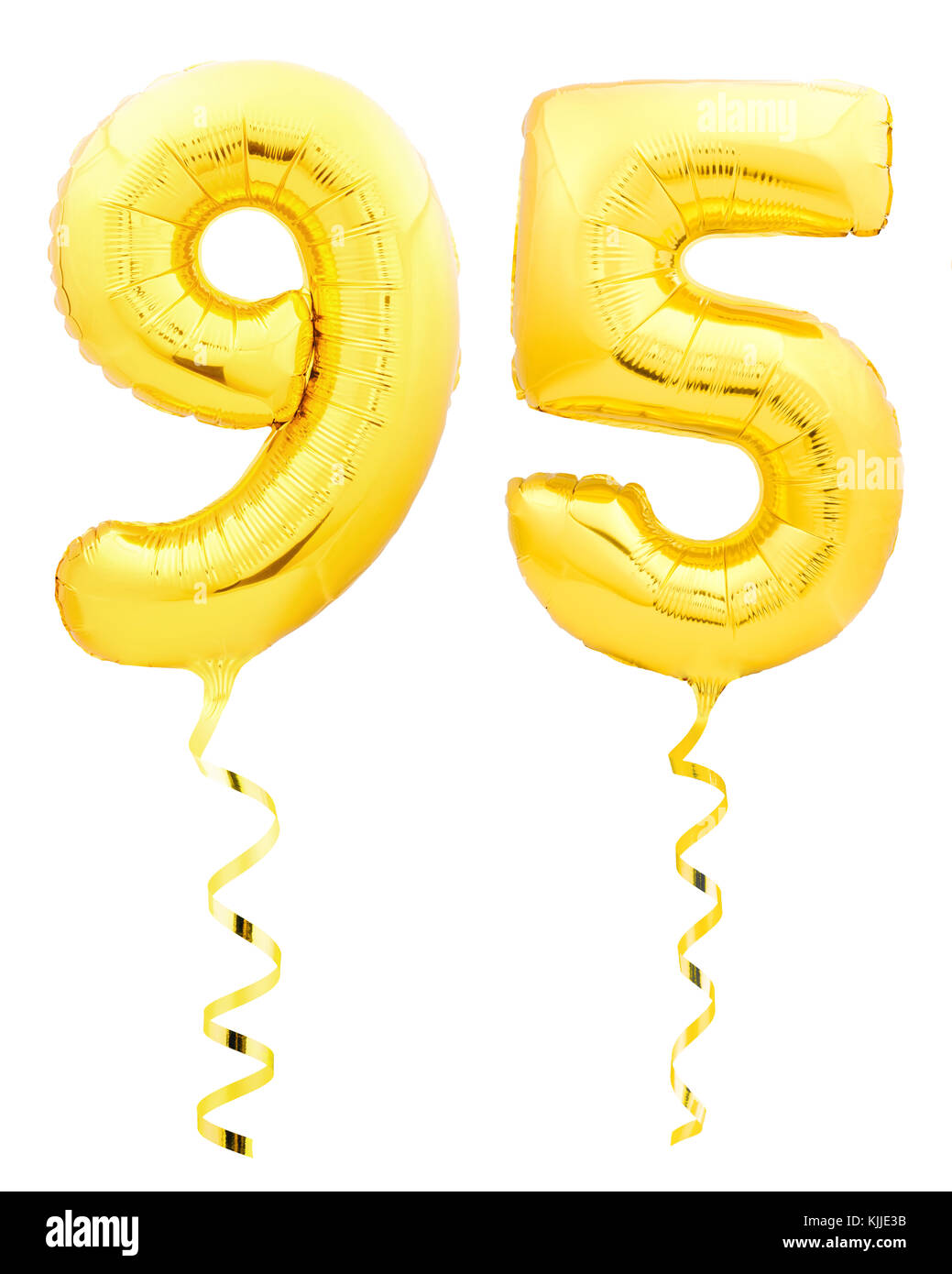 Golden number ninety five 95 made of inflatable balloon with ribbon on ...