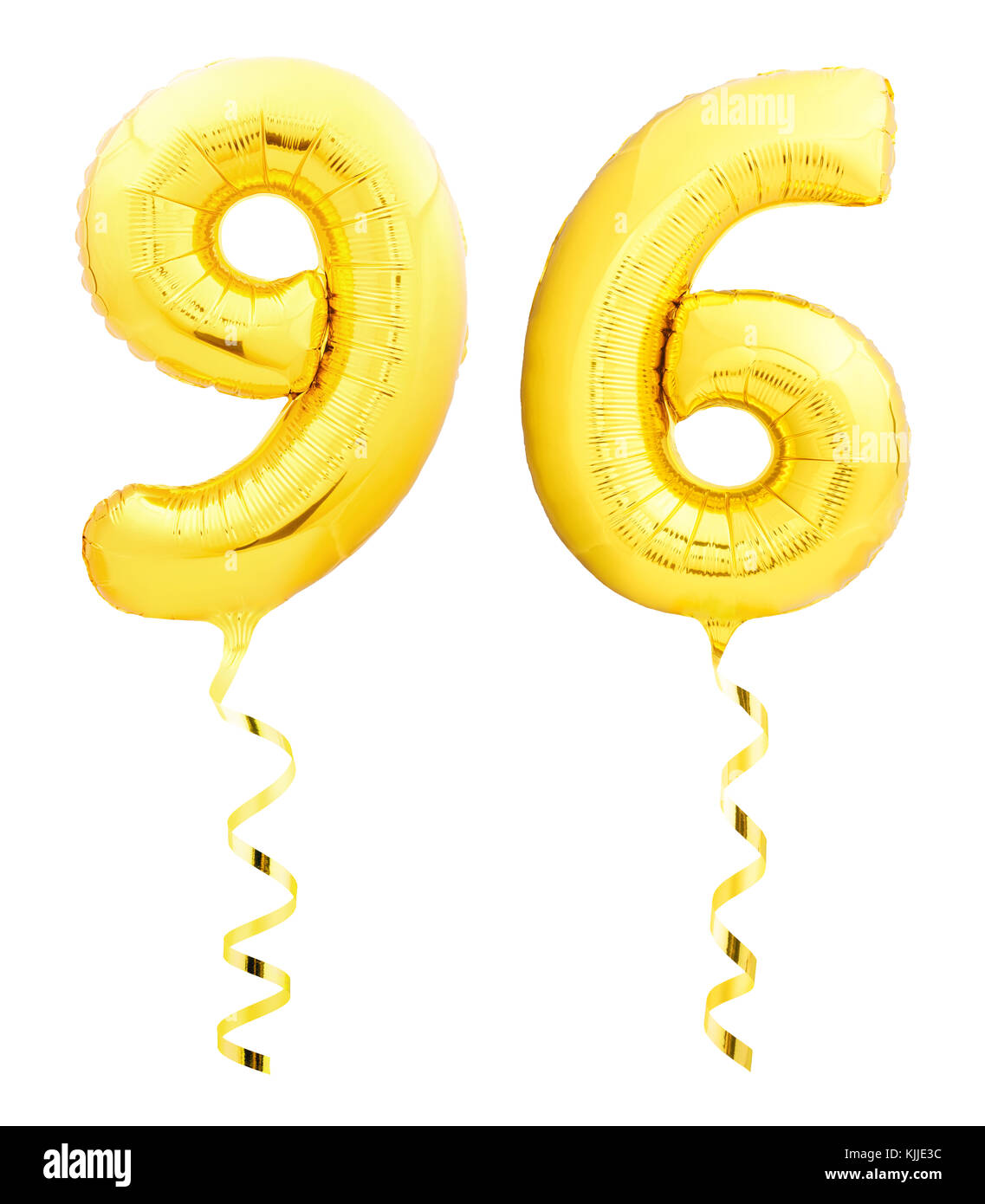 Golden ninety six 96 made of inflatable balloon with ribbon on white ...