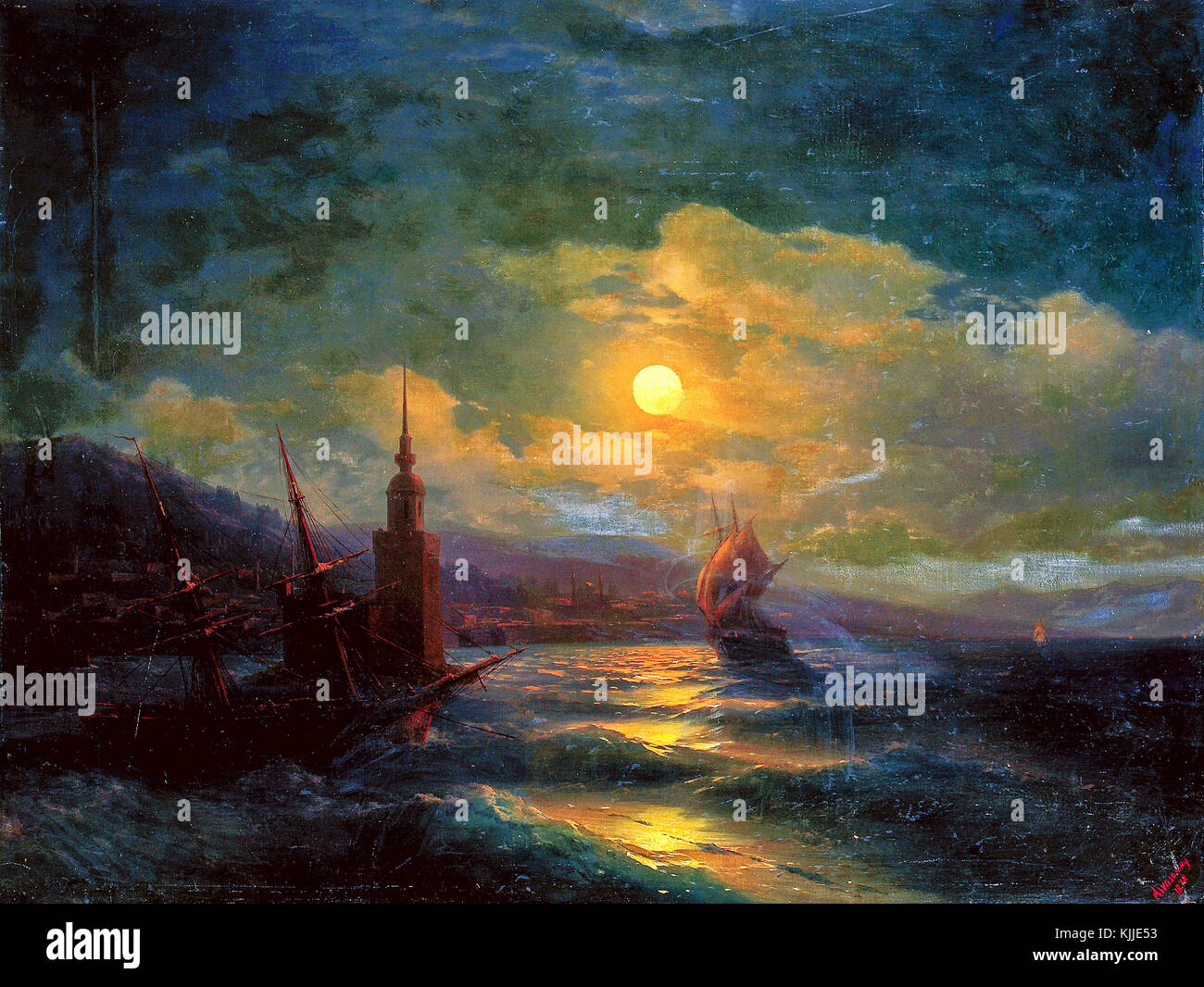 A corner of Constantinople by Moonlight, Aivazovsky, 1878 Stock Photo ...