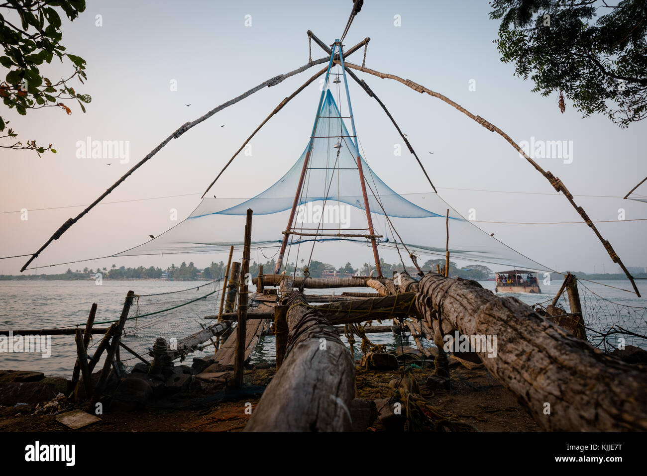 A traditional Chinese fishing net called Cheena vala, a typical view of ...