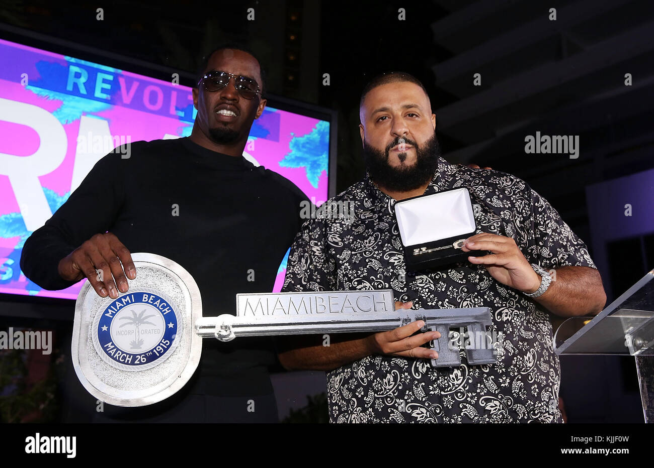 MIAMI BEACH, FL - OCTOBER 13: Sean Combs, DJ Khaled at the Kick-Off ...
