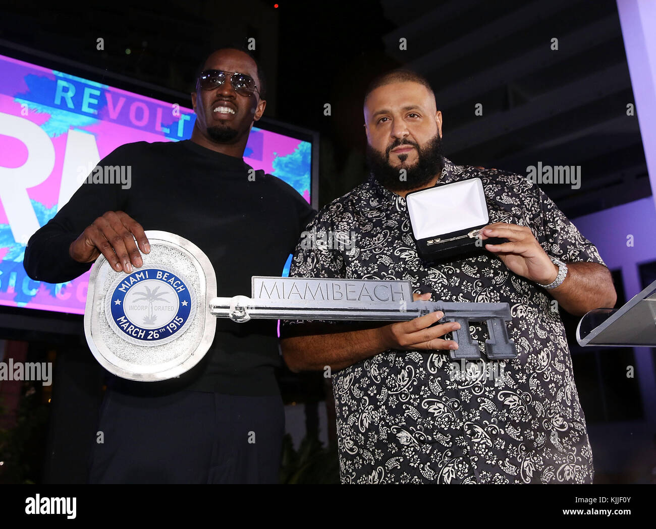 MIAMI BEACH, FL - OCTOBER 13: Sean Combs, DJ Khaled at the Kick-Off ...