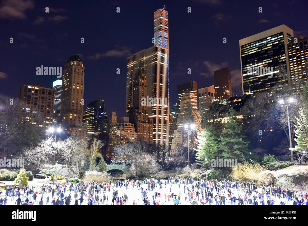 NEW YORK CITY - DECEMBER 25, 2014: Trump Wollman Skating Rink at night ...