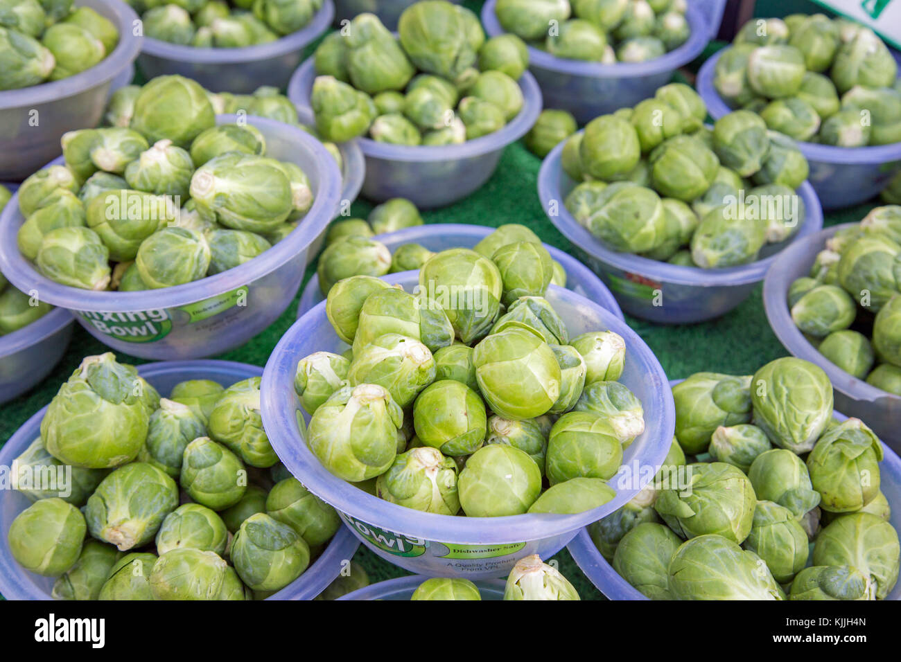 Bowls of Brussels sprouts on a market stall filling the frame Stock ...