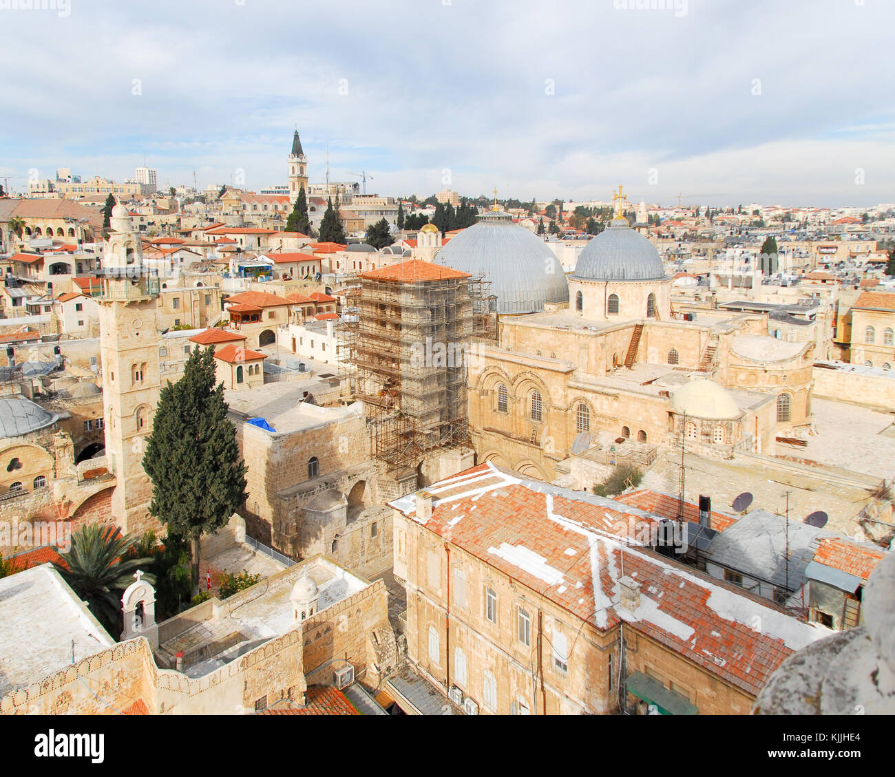 Aerial view of the Church of the Holy Sepulchre in the Old City of ...