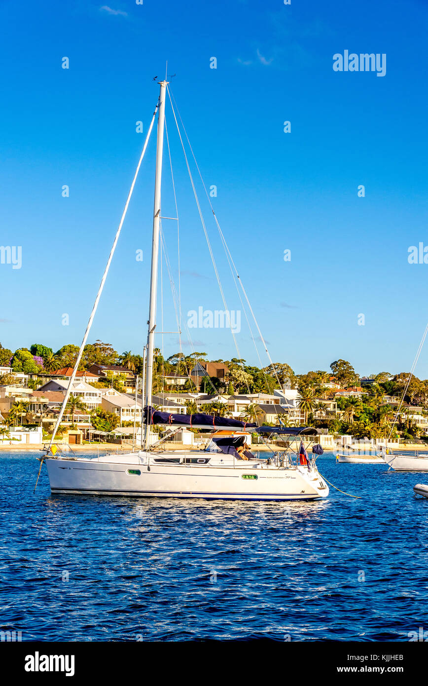 Boats moored in Port Hacking Bay, Sydney, New South Wales, Australia ...