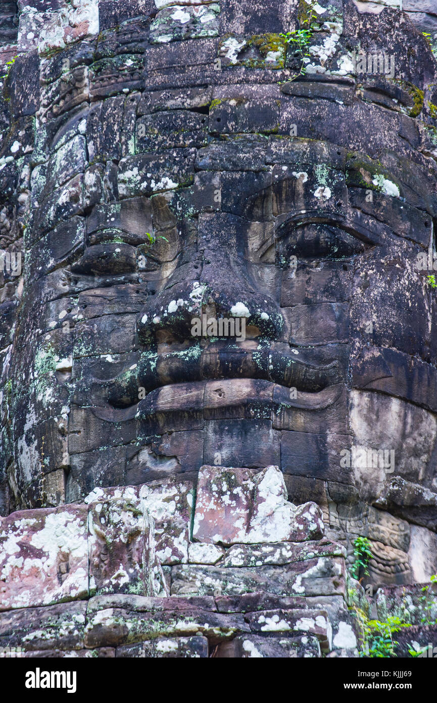 Stone face at the bayon temple in Angkor Thom, Siem Reap Cambodia Stock ...