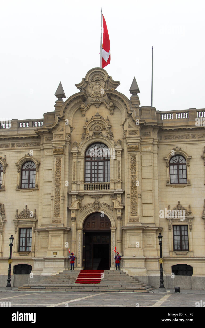 Facade of the presidential palace in the center of Lima, Peru Stock ...