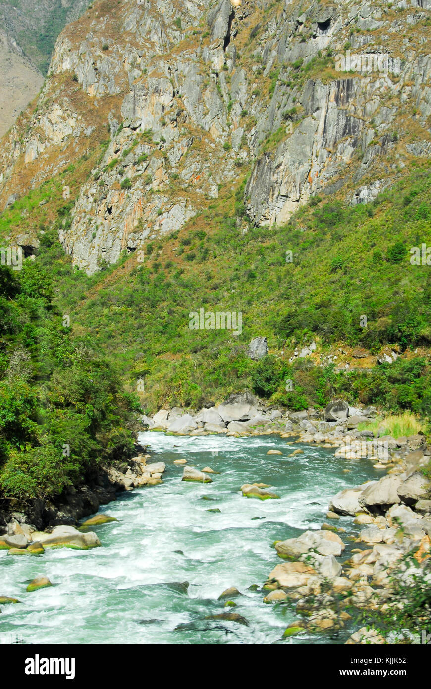 Urubamba river near Machu Picchu (Peru) following the Andes Mountains ...
