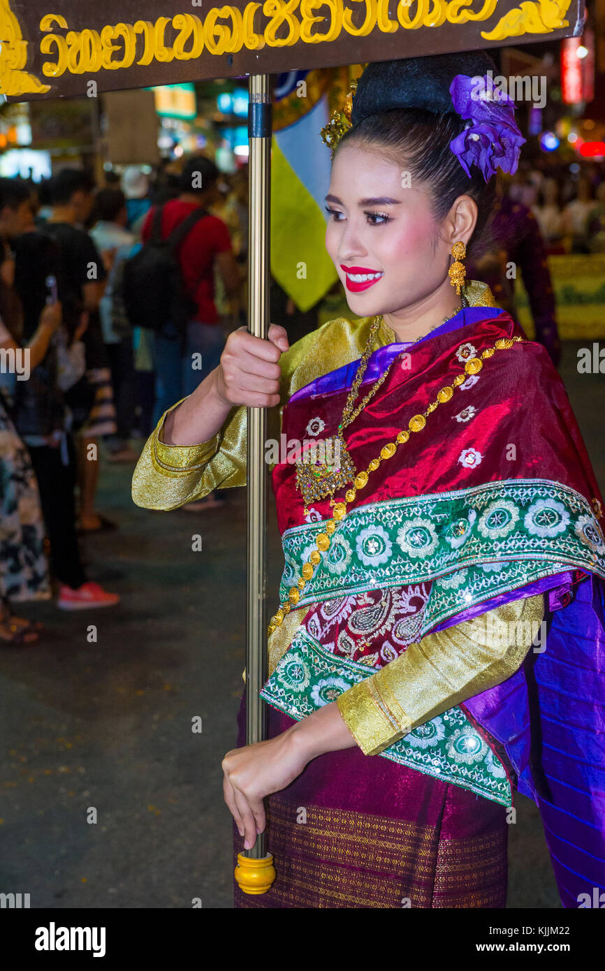 Participants in a parade during Yee Peng festival in Chiang Mai ...
