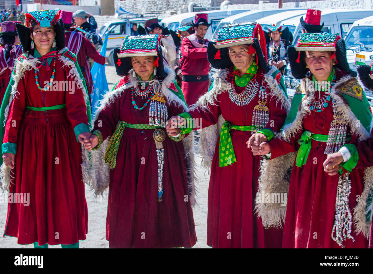 Unidentified Ladakhi people with traditional costumes participates in ...