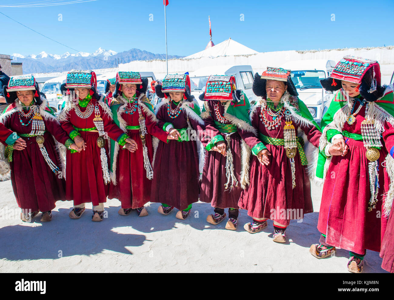 Unidentified Ladakhi people with traditional costumes participates in ...