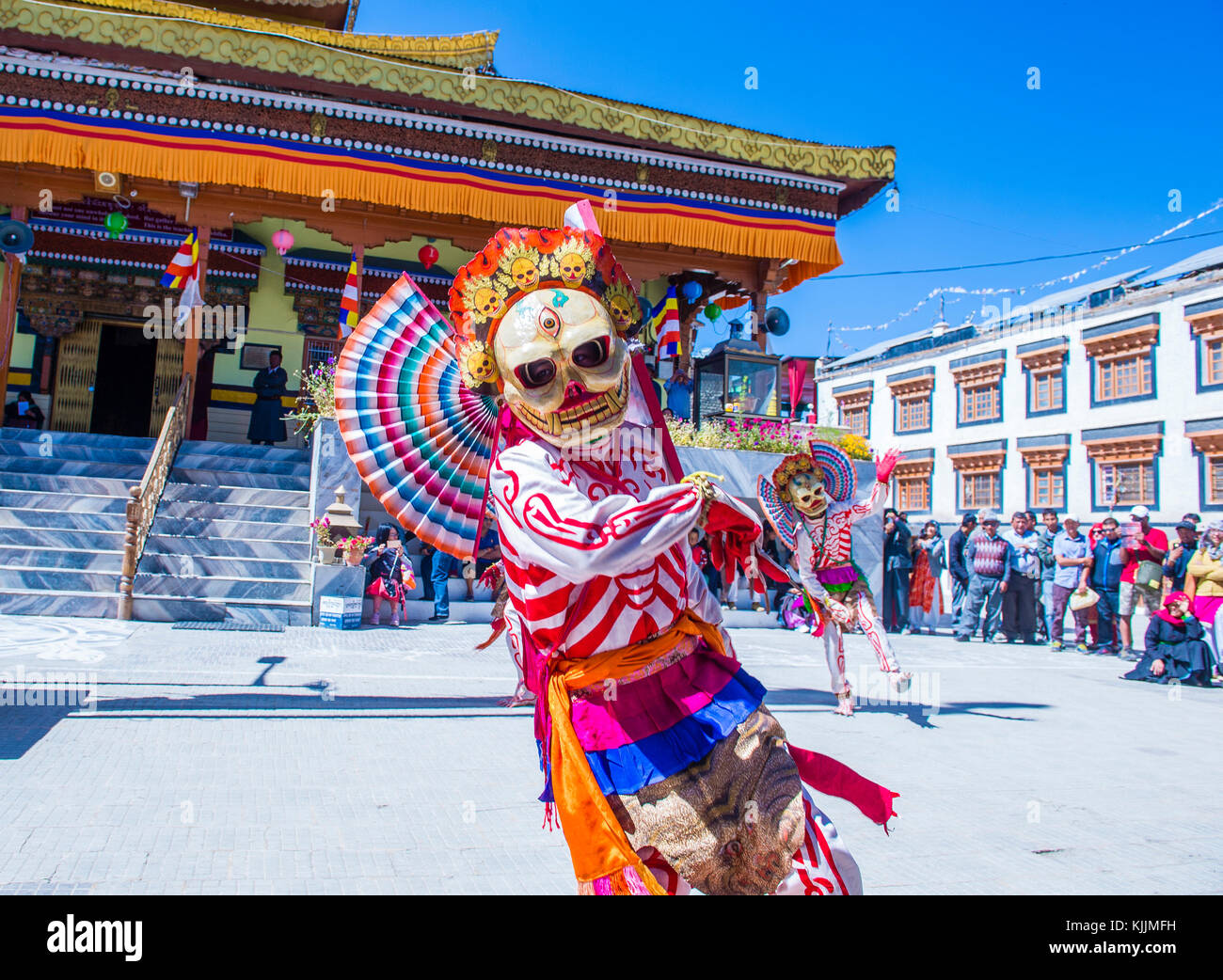 Buddhist monk performing Cham dance during the Ladakh Festival in Leh ...
