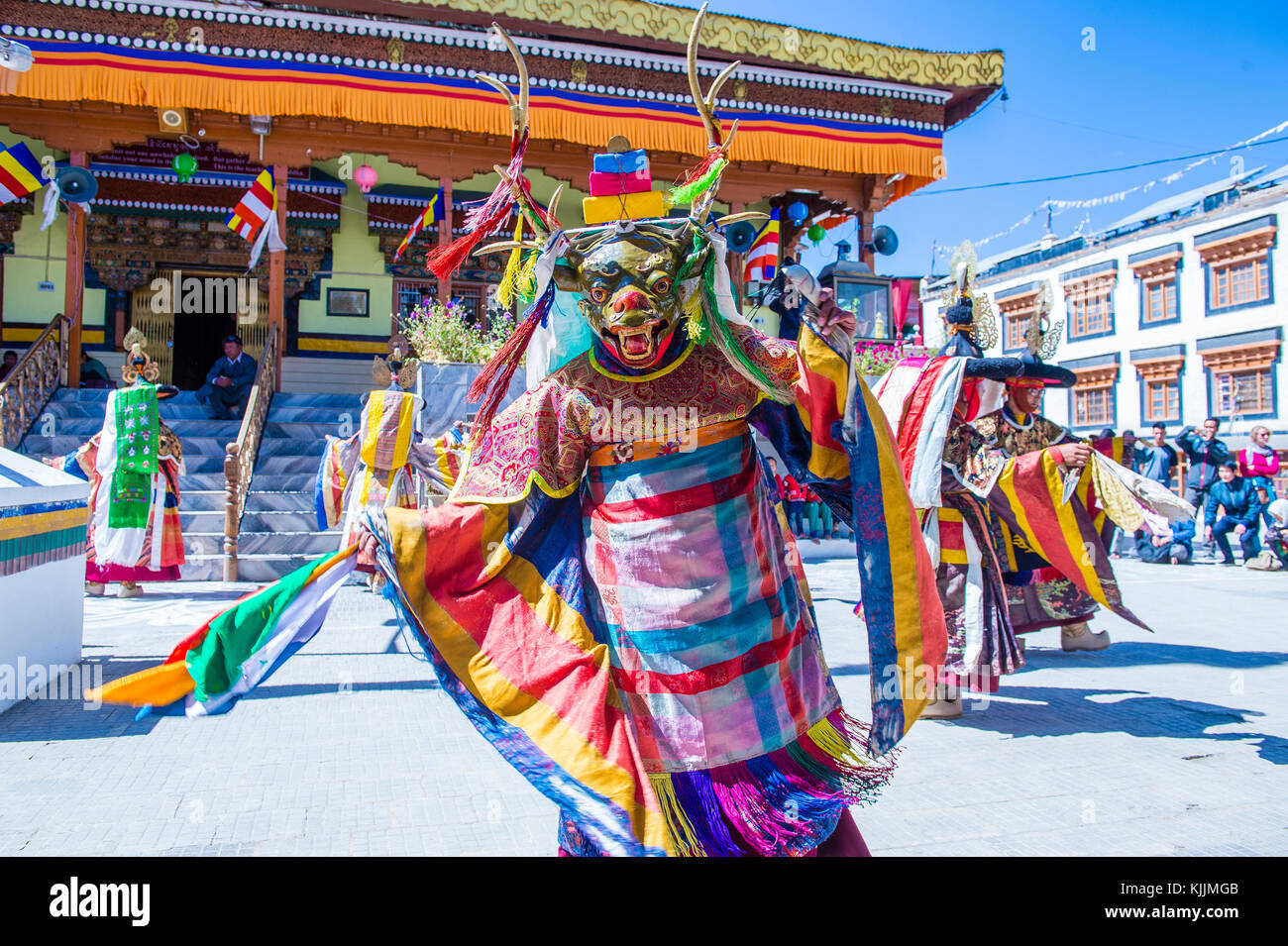 Buddhist monk performing Cham dance during the Ladakh Festival in Leh ...