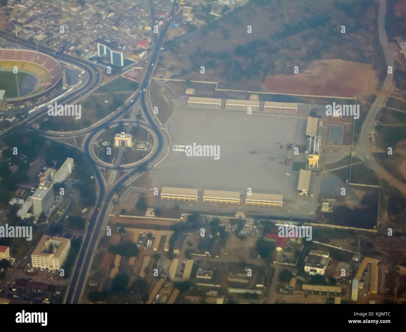 Aerial View of Independence Square, Independence Arch and Accra Sports ...