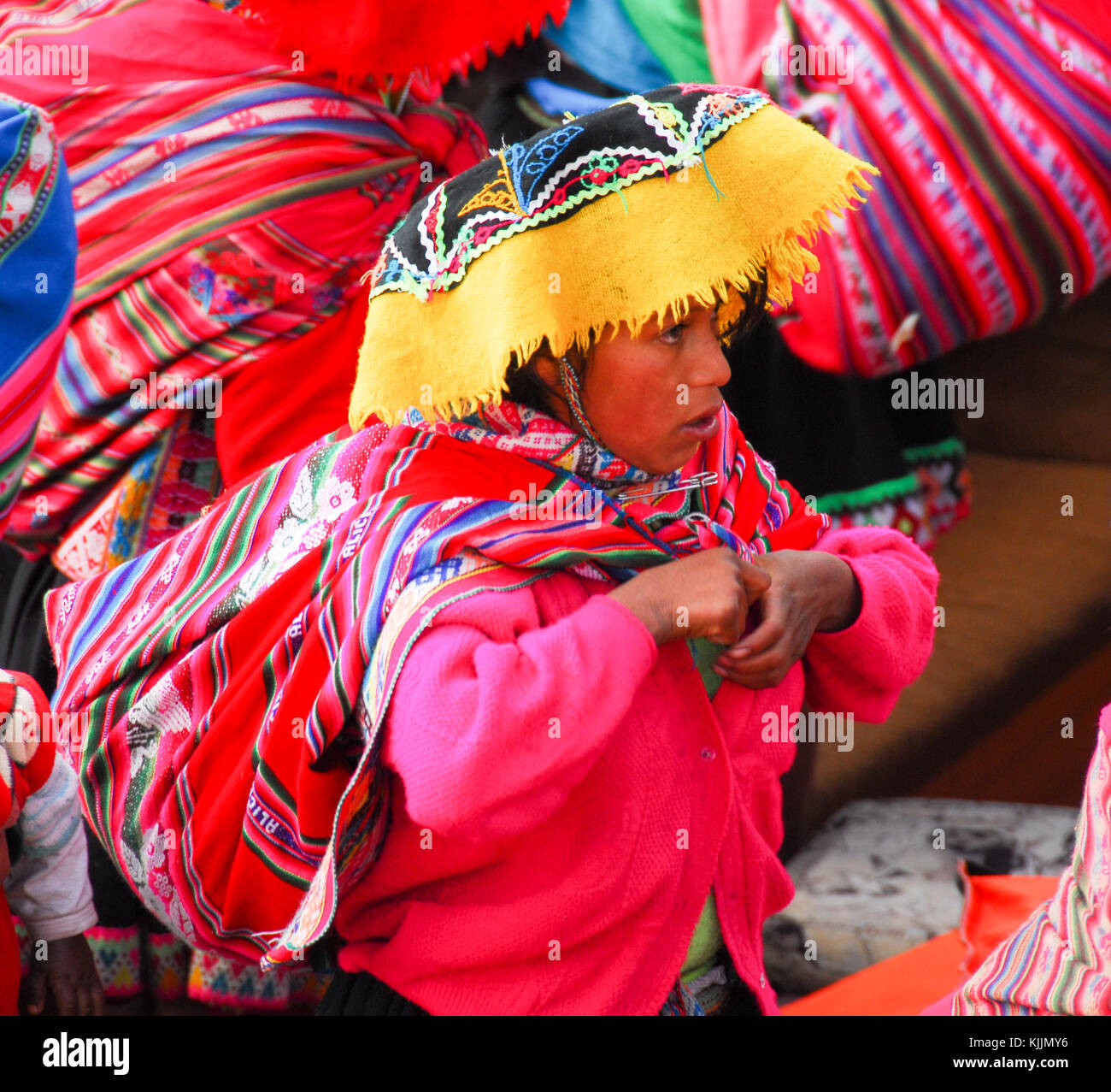 LAKE TITICACA, PERU - AUGUST 15, 2006: Traditionally dressed Peruvian ...