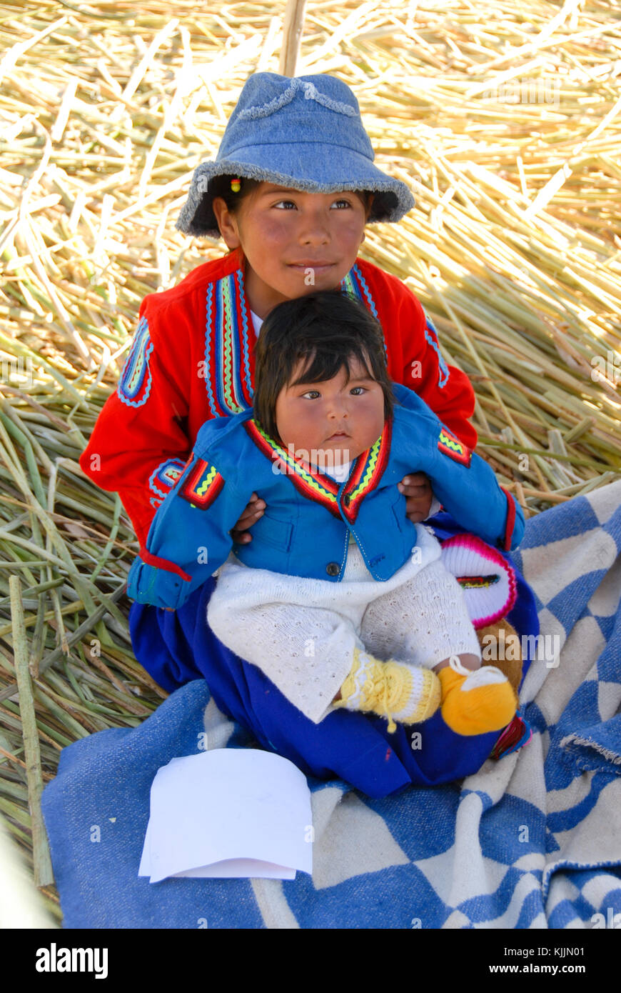 LAKE TITICACA, PERU - AUGUST 15, 2006: Peruvian Children around Lake ...