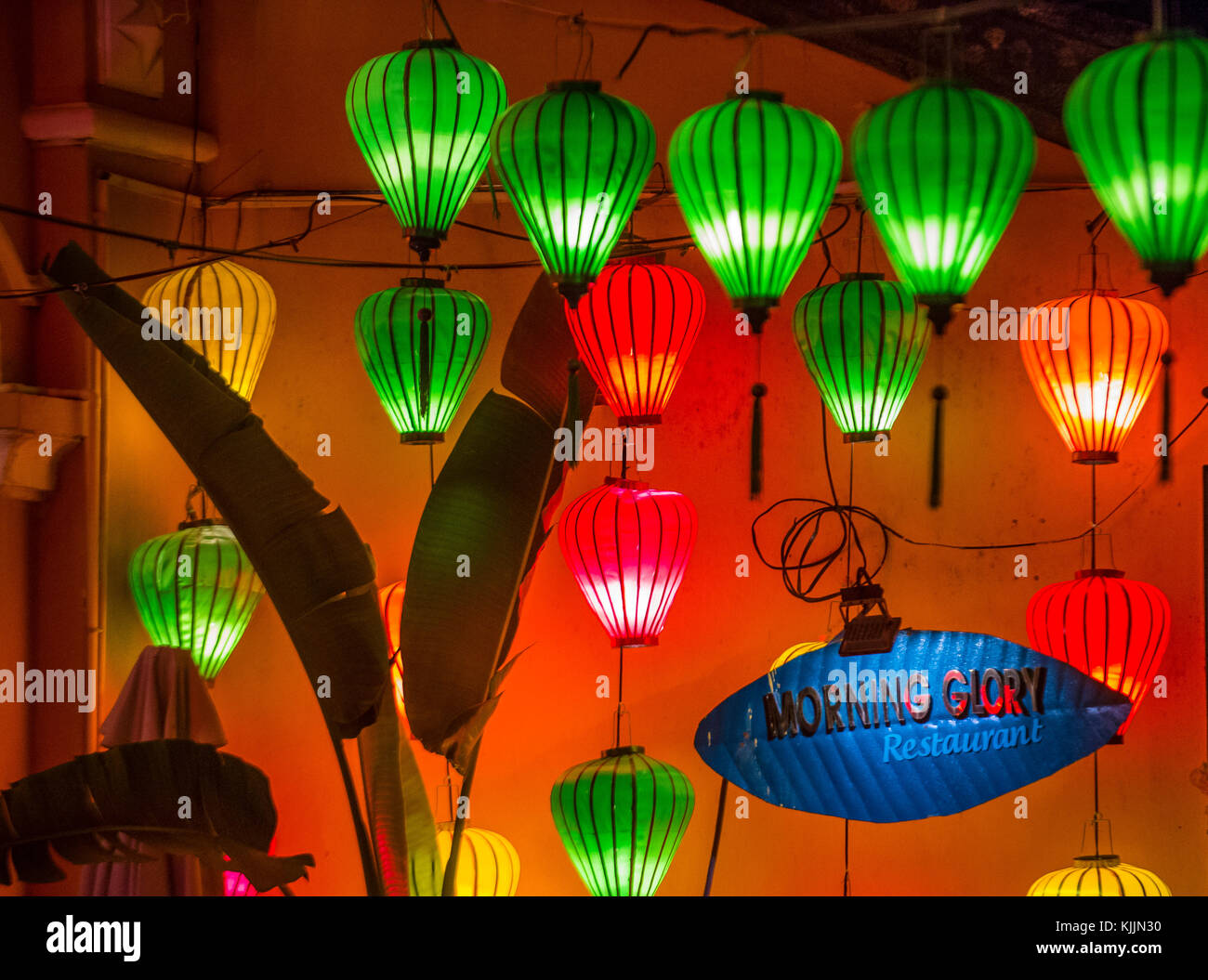 Paper lanterns lighted up on the streets of Hoi An ,Vietnam Stock Photo ...