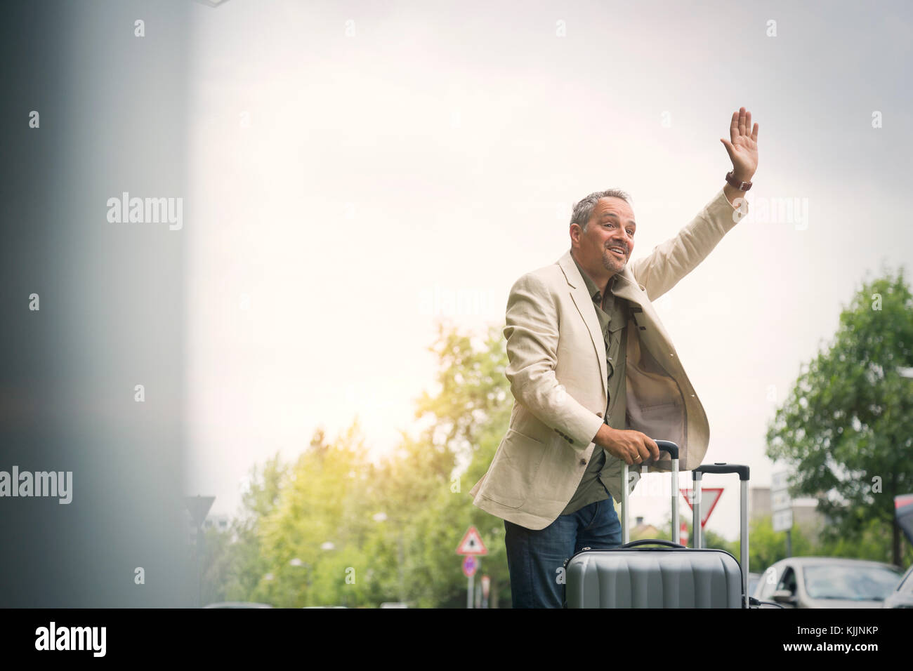 Businessman hailing a cab Stock Photo - Alamy