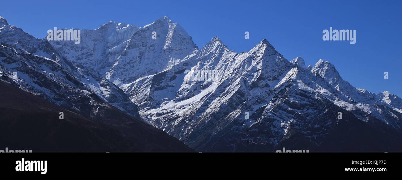 High mountains of the Himalayan range. View from a place near Namche ...