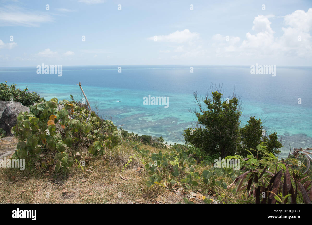 View over mountain edge of the Great Astrolabe Reef in the Pacific ...