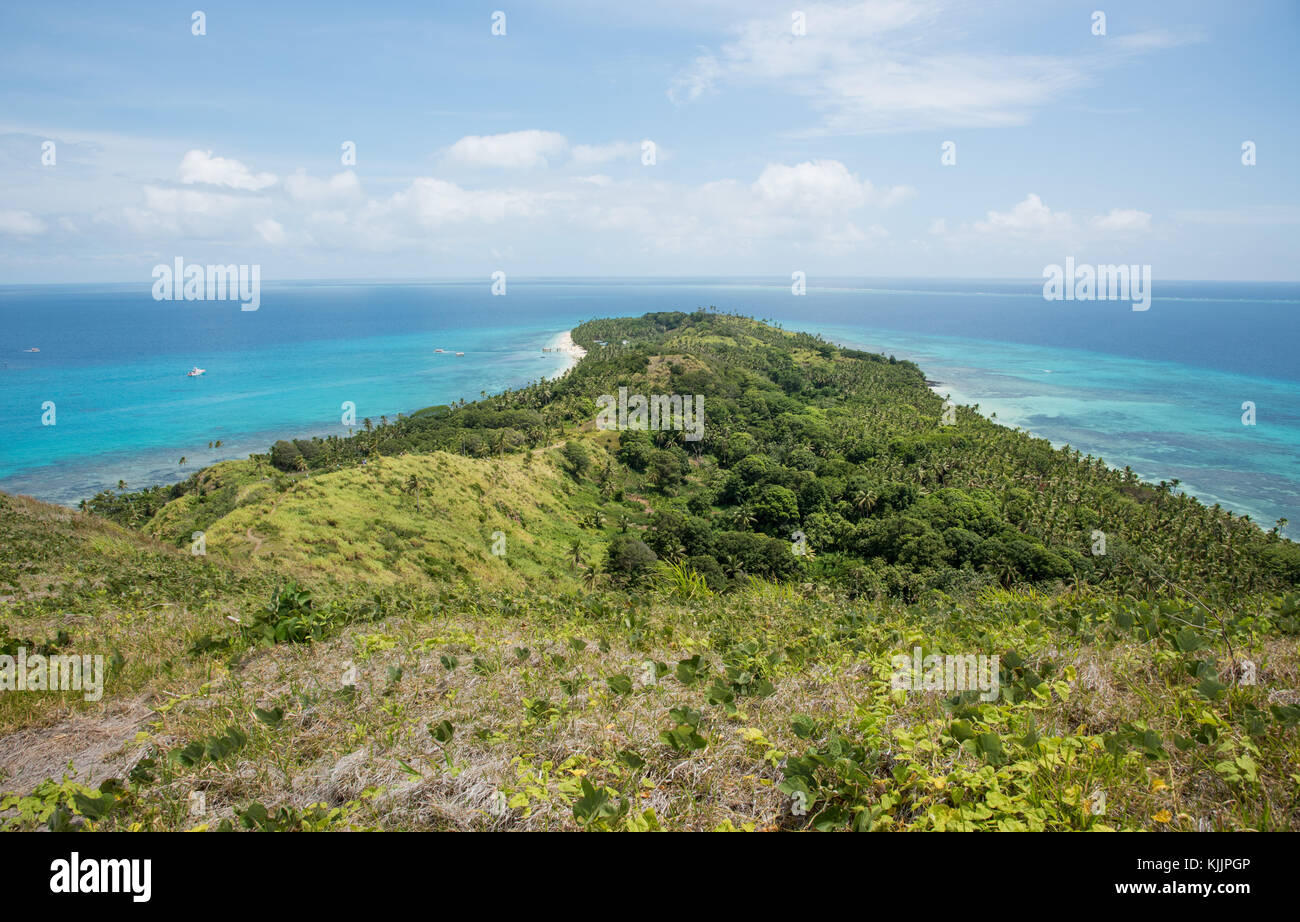 Elevated view from tropical mountain landscape over the turquoise ...