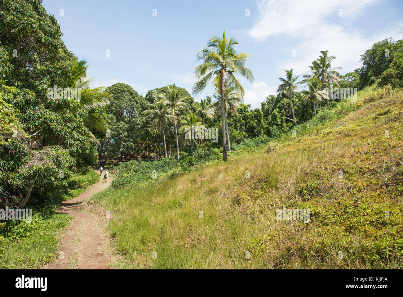 DRAVUNI ISLAND, FIJI, PACIFIC ISLANDS-NOVEMBER 29,2016: People hiking ...