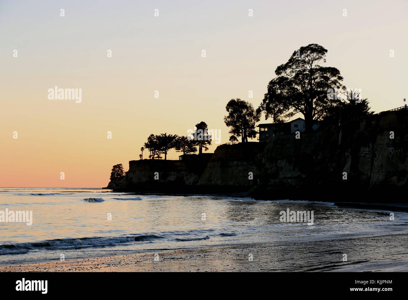 Silhouette of trees and cliffs at sunset, Capitola, CA Stock Photo - Alamy