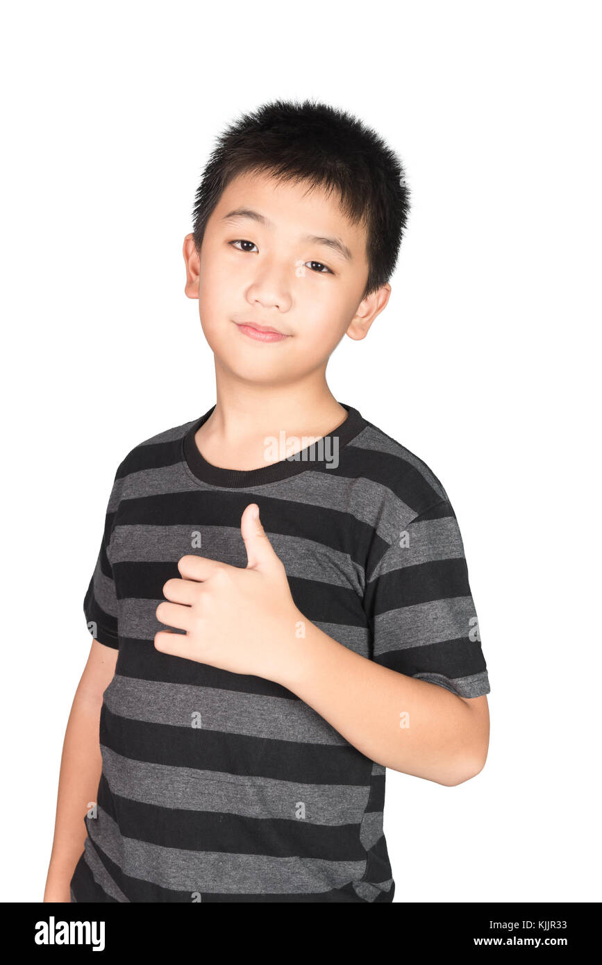 Asian boy kid making, showing thumbs up with a Smiling, isolated on ...