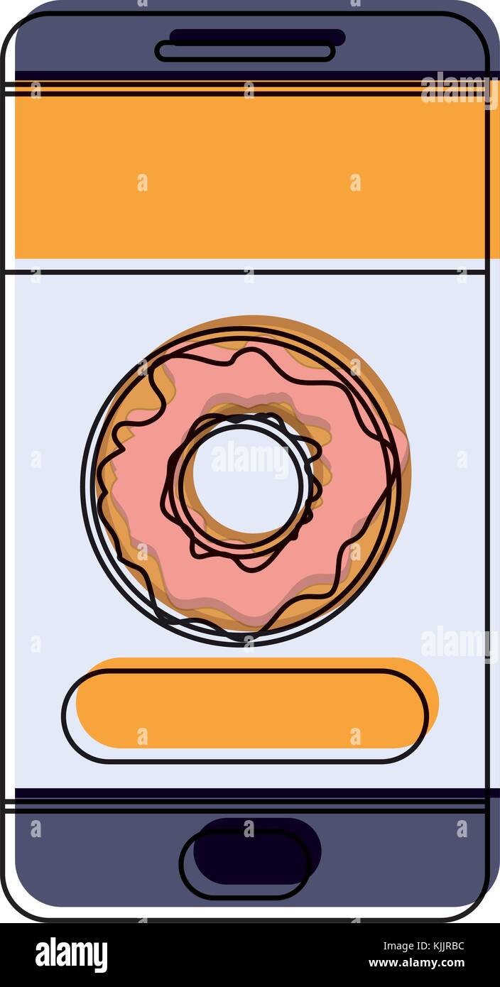 smartphone with food app with donut icon in watercolor silhouette on ...