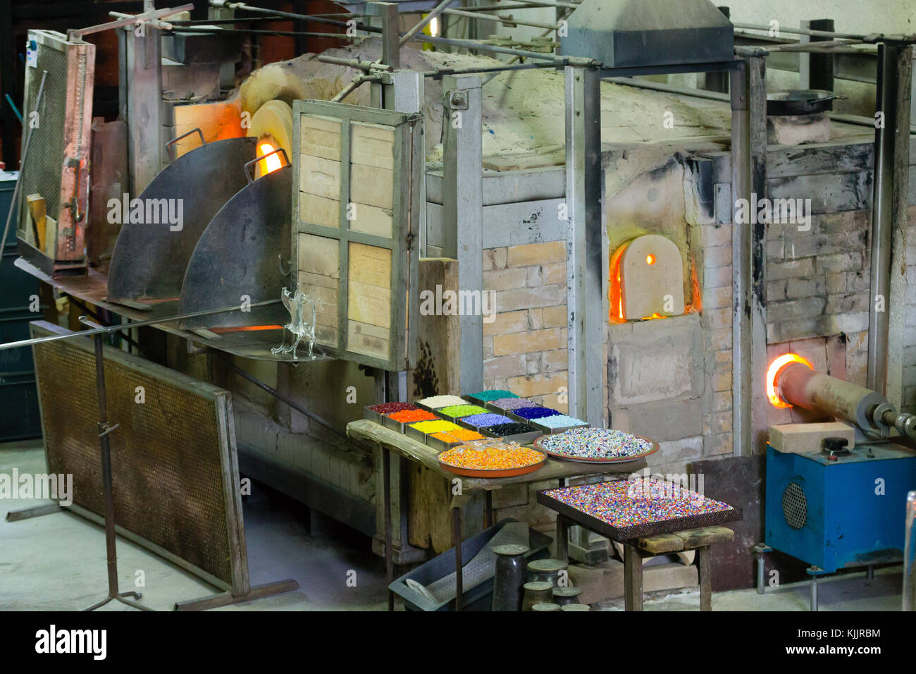 Craftsmanship of glass. Glass furnace view,Murano Venice,Italy Stock ...