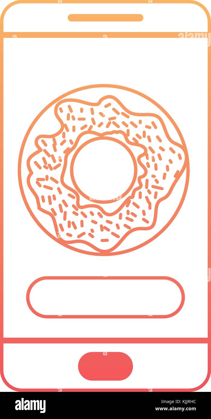 smartphone with food app with donut icon in degraded orange to magenta ...