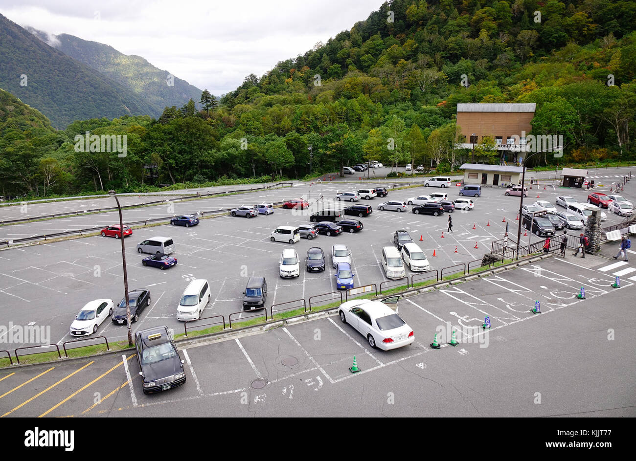 Toyama, Japan - Oct 4, 2017. Parking lot of Tateyama Kurobe Alpine ...