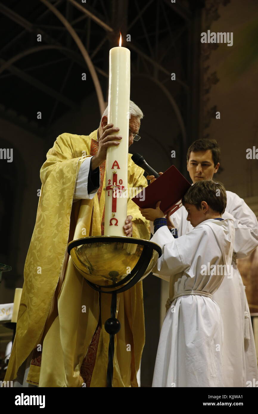 Easter vigil at Notre Dame du Travail catholic church, Paris. New ...