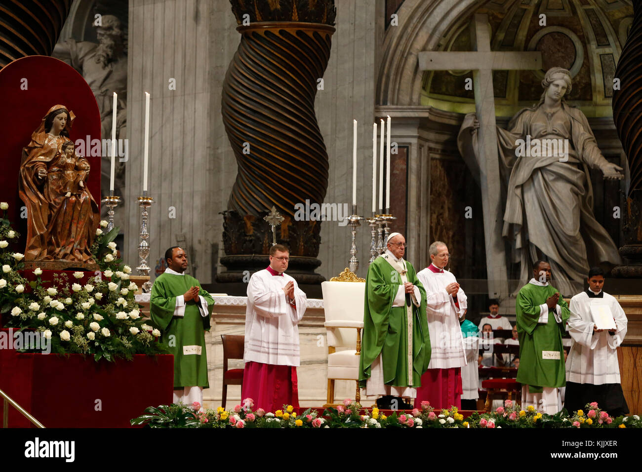 Pope Francesco celebrating mass in Saint Peter's basilica, Rome. Italy ...