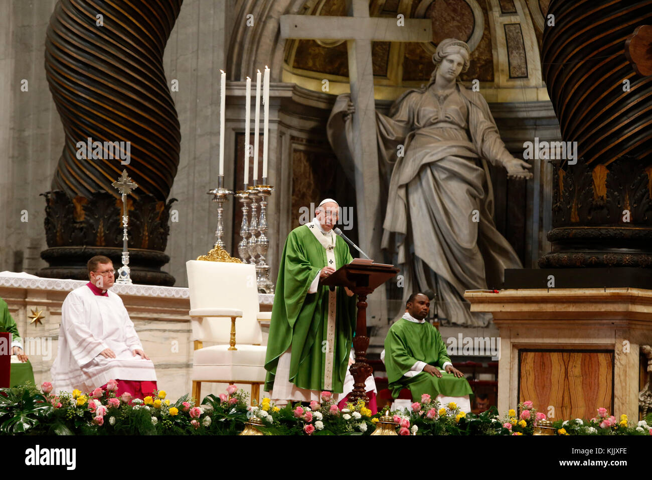 Pope Francesco celebrating mass in Saint Peter's basilica, Rome. Italy ...