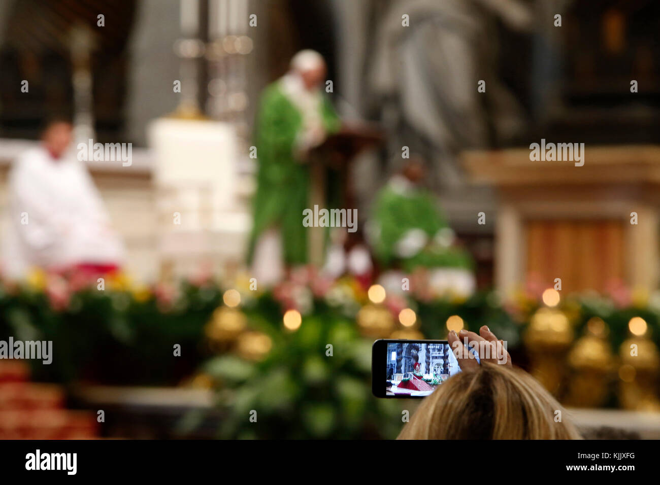 Pope Francesco celebrating mass in Saint Peter's basilica, Rome. Italy ...