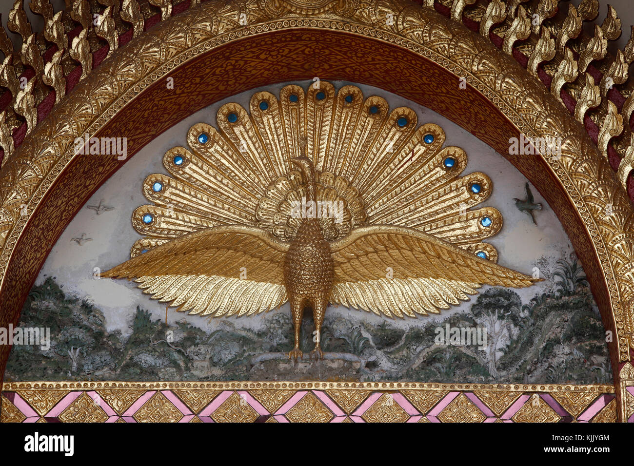 Ornament on the tympanum of a temple at Wat Phra ThatDoi Suthep, Chiang ...