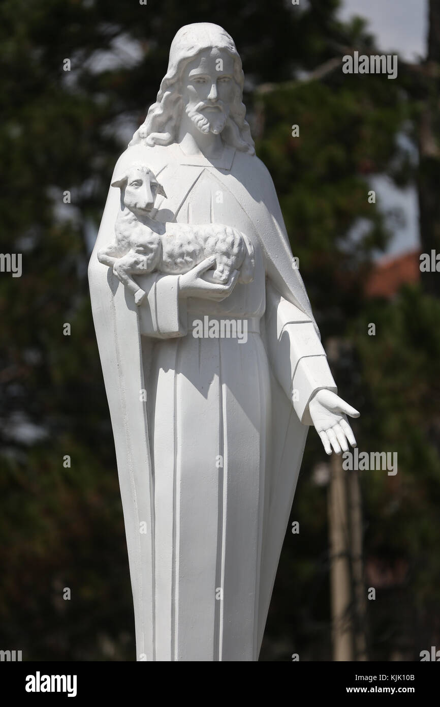 Jesus Christ good shepherd statue in front of Dalat Cathedral. Dalat ...