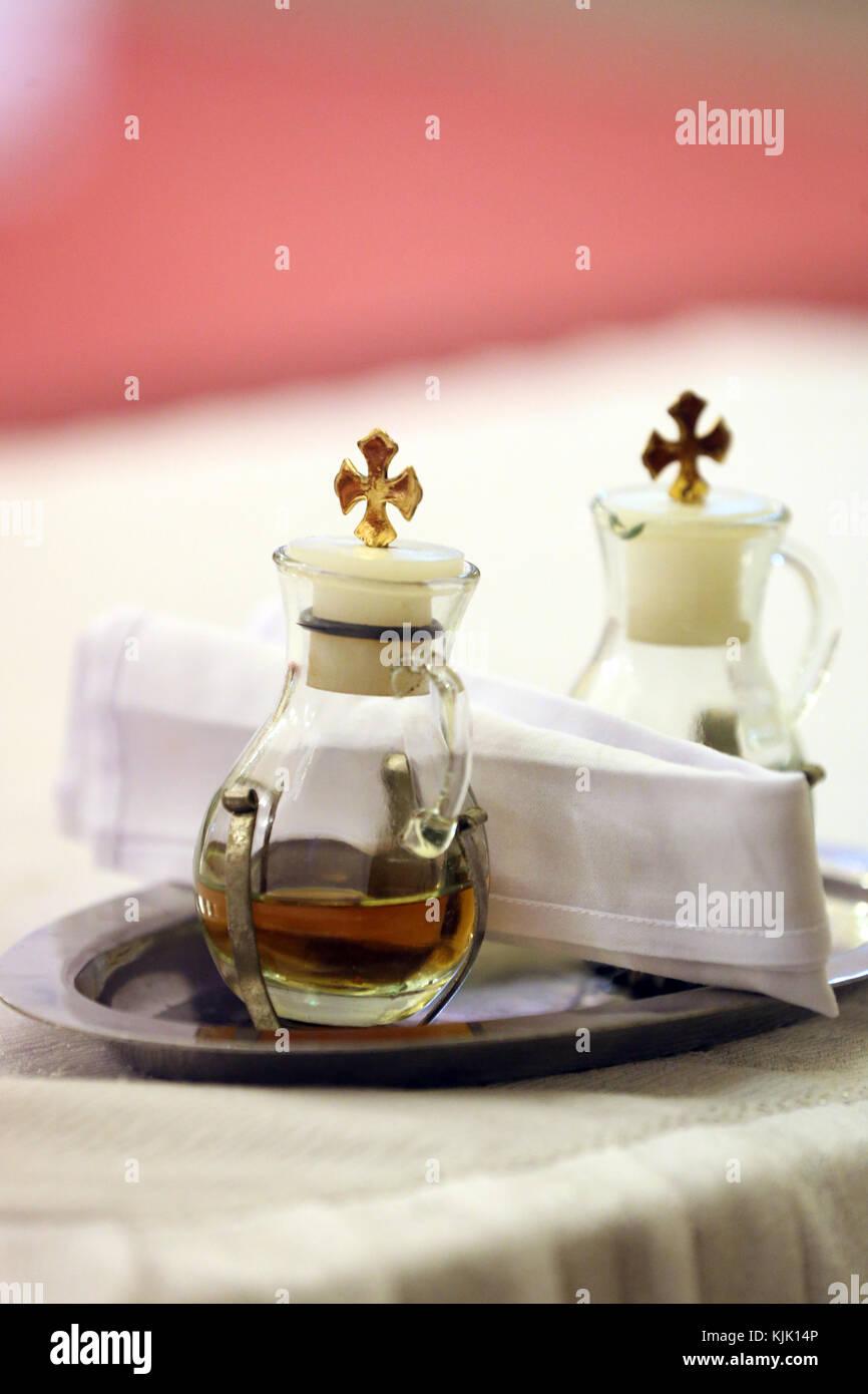 Dalat cathedral. Pair of cruets. Catholic mass. Dalat. Vietnam Stock ...